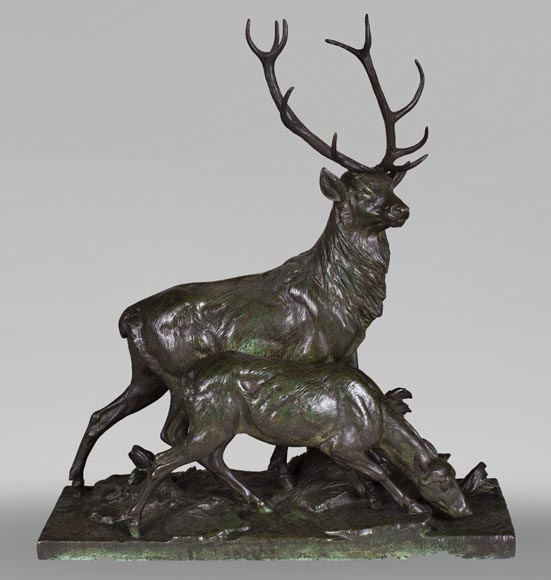 Charles PAILLET (1871-1937) - Cerf et sa biche groupe en bronze - Sculpture